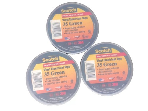 3 ROLLS - 3M 3/4 x 66ft Scotch GREEN Vinyl Color Coding Electrical Tape ...