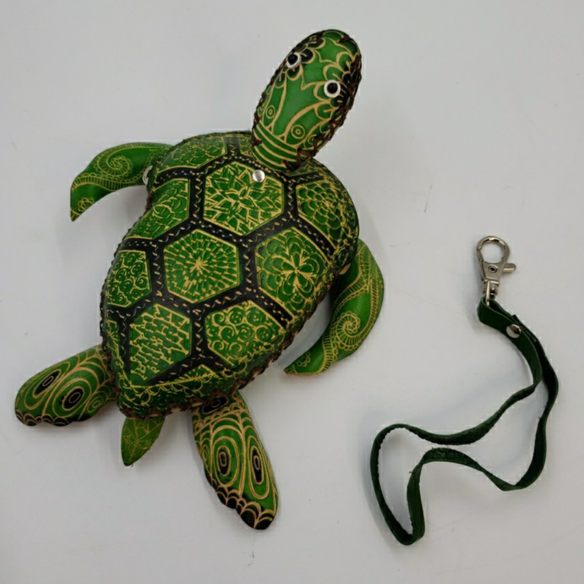 Handmade Leather Sea Turtle Wristlet Zipper Ocean Beach Mini Purse ...