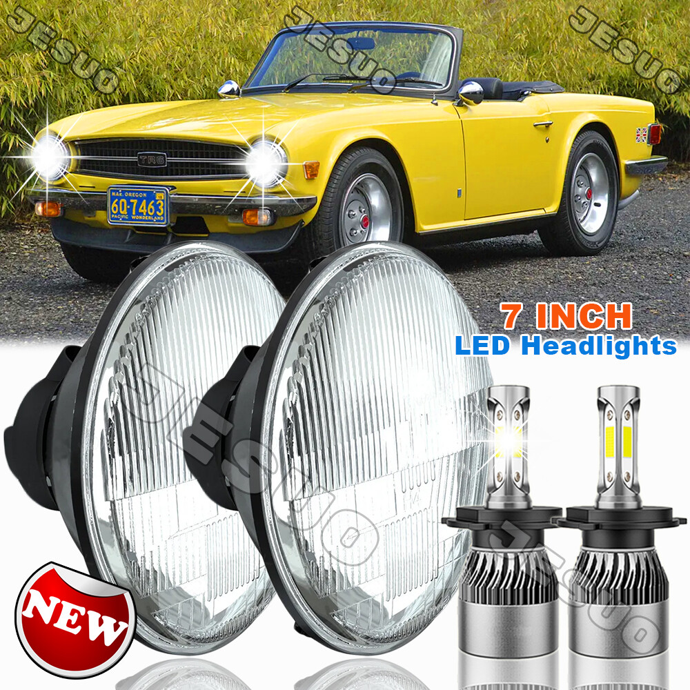 For Triumph TR6 1969-1976 Round Projector 7" LED Headlights Halo Angel ...