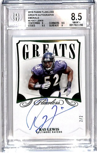 2019 Panini Flawless Greats Emerald 2/2 Ray Lewis Auto BGS 8.5 R6220J ...