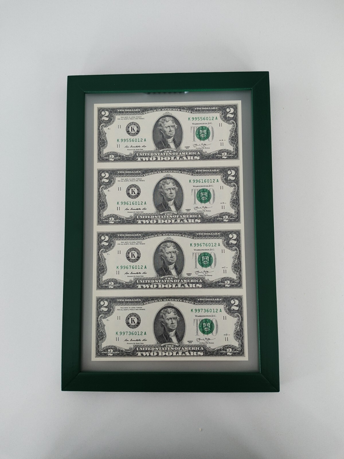 FRAMED United States $2 BILL UNCUT UNCIRCULATED SHEET OF 4 2003 ...