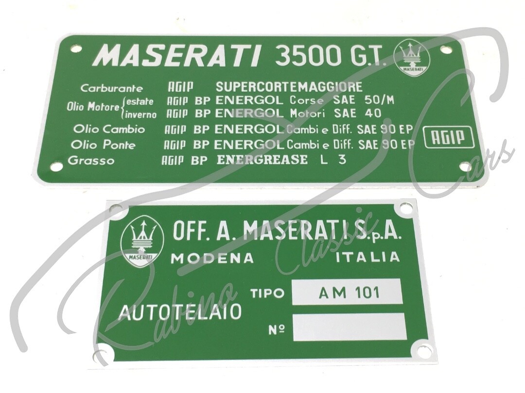 MASERATI 3500 GT GTI engine compartment plates - frame number - oil ...