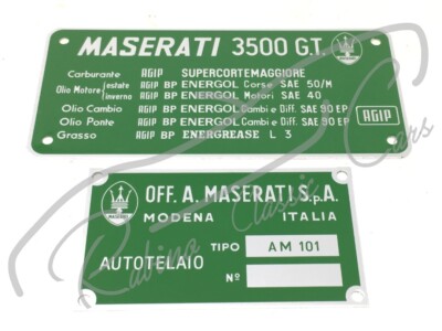 MASERATI 3500 GT GTI engine compartment plates - frame number - oil ...