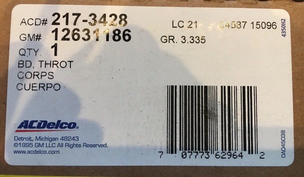 ACDelco 217-3428 Throttle Body GM 12631186 OEM Chevrolet GMC Buick ...