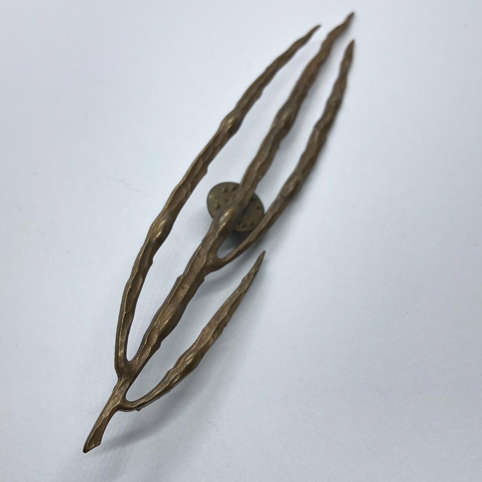 Vintage Brass Tone Forked Twig / Wheat Sprig / Plant Large Push Back ...