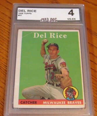 DEL RICE****1958 TOPPS---EX 4----BRAVES------ #51---SET BREAK---MAD DOG ...