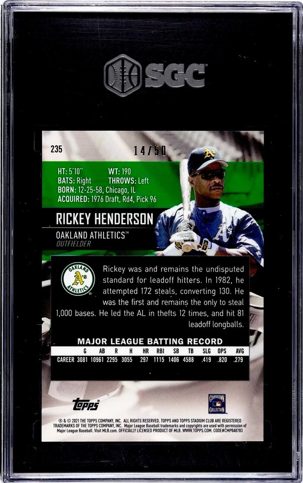 2021 Topps Stadium Club Chrome #235 Rickey Henderson GOLD REFRACTOR /50 ...