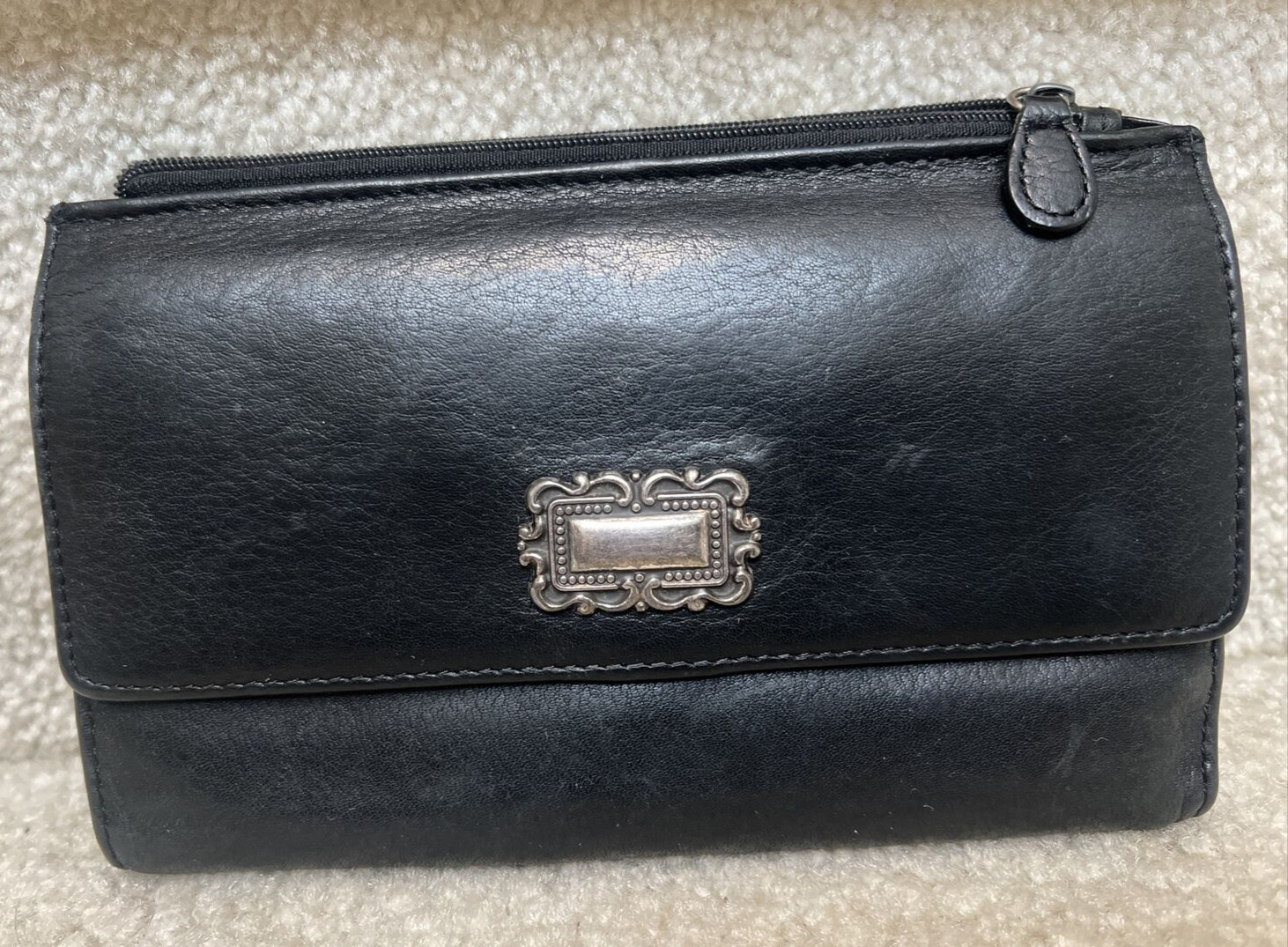Fossil 1954 Vintage Black Genuine Leather Wallet Silv… - Gem