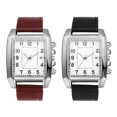 Classic Mens Leather Square Arabic Numerals Dial Date Quartz Dress ...