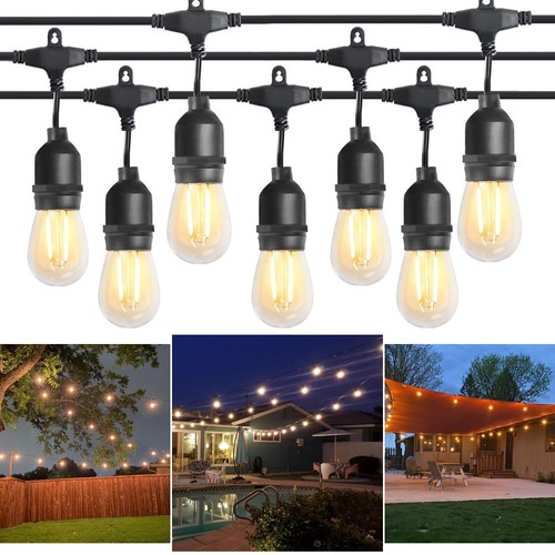 49FT Festoon Outdoor String Lights Mains Powered E27 S14 LED Bulbs ...