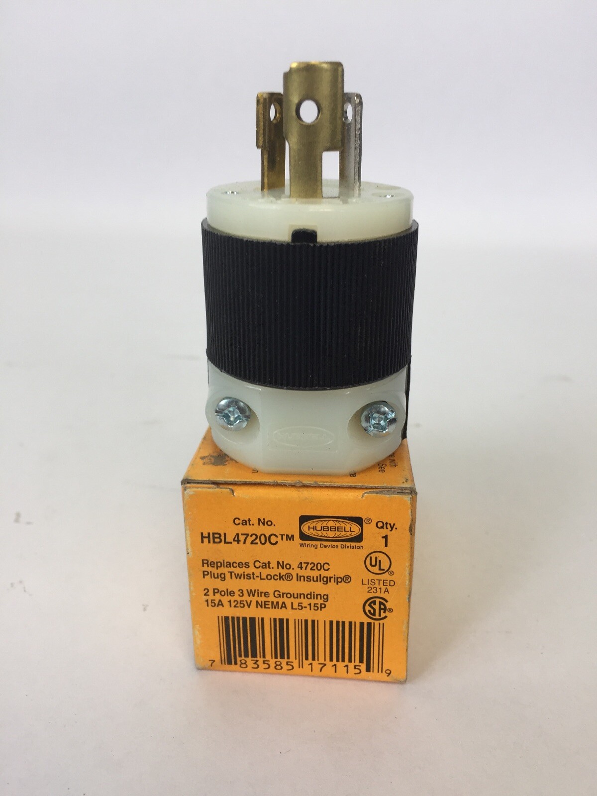 HUBBELL HBL4720C PLUG TWIST-LOCK INSULGRIP 2 POLE 15A 125V 3 WIRE ...