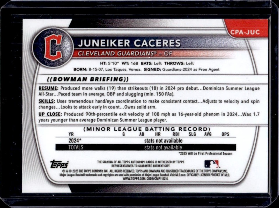 2025 Bowman Chrome Juneiker Caceres Auto 1st Prospect #CPA-JUC ...