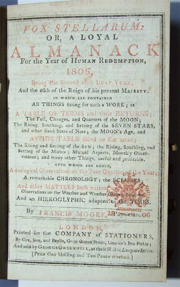 7 Almanacs for 1806, Astronomy, Meteorology, Maths, Solar Eclipse ...