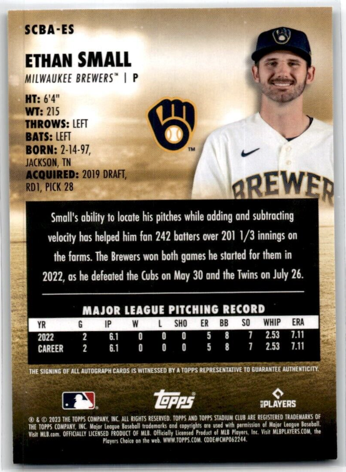 2023 Topps Stadium Club Ethan Small RC Auto #SCBA-ES Brewers | eBay