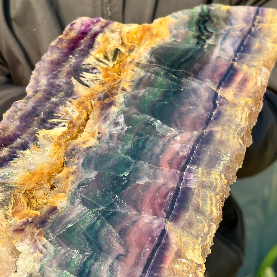 2.14LB Natural beautiful Rainbow Fluorite Crystal flake original stone ...