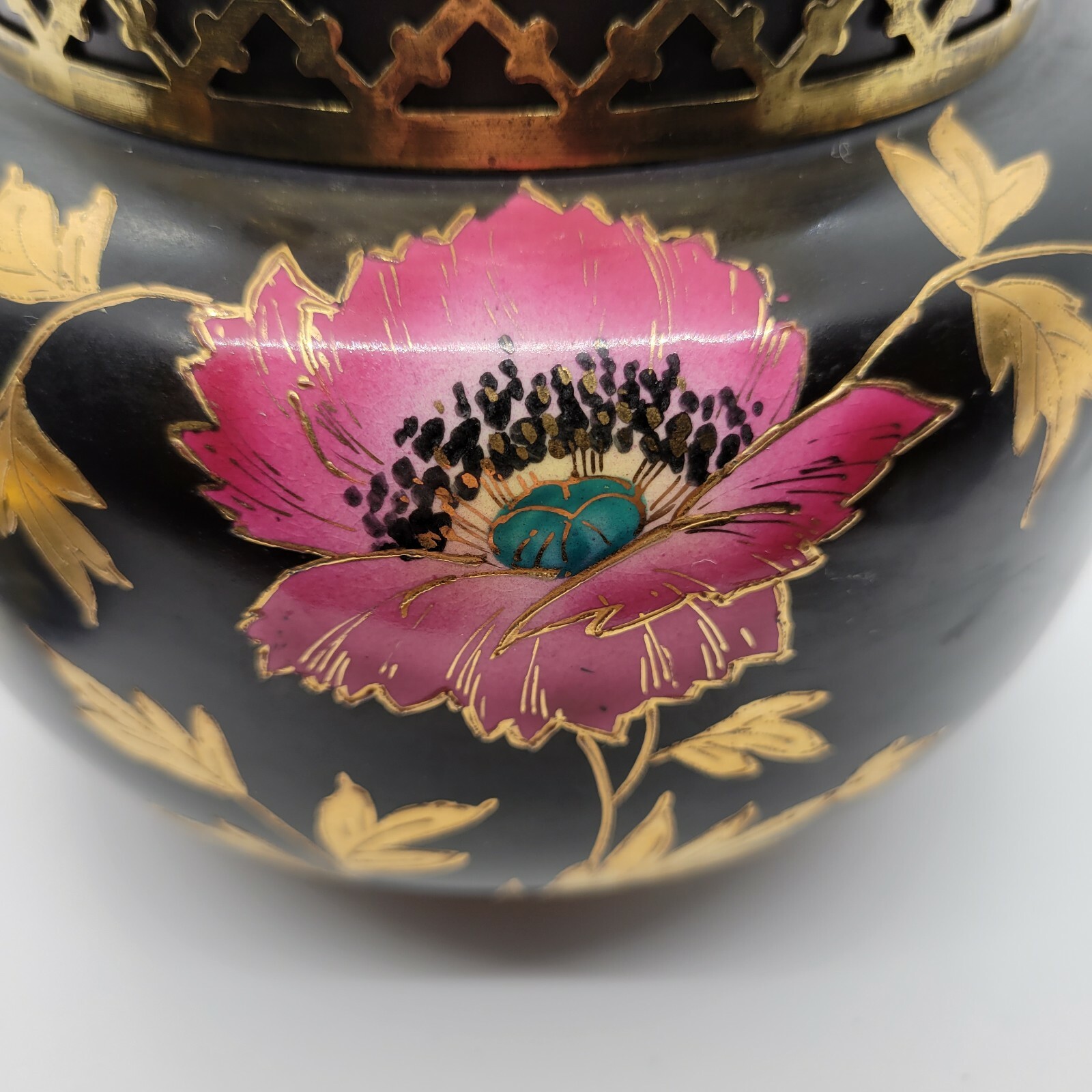 England Falcon Ware Vase Flower Frog with Hand Painted Poppy and Gold ...