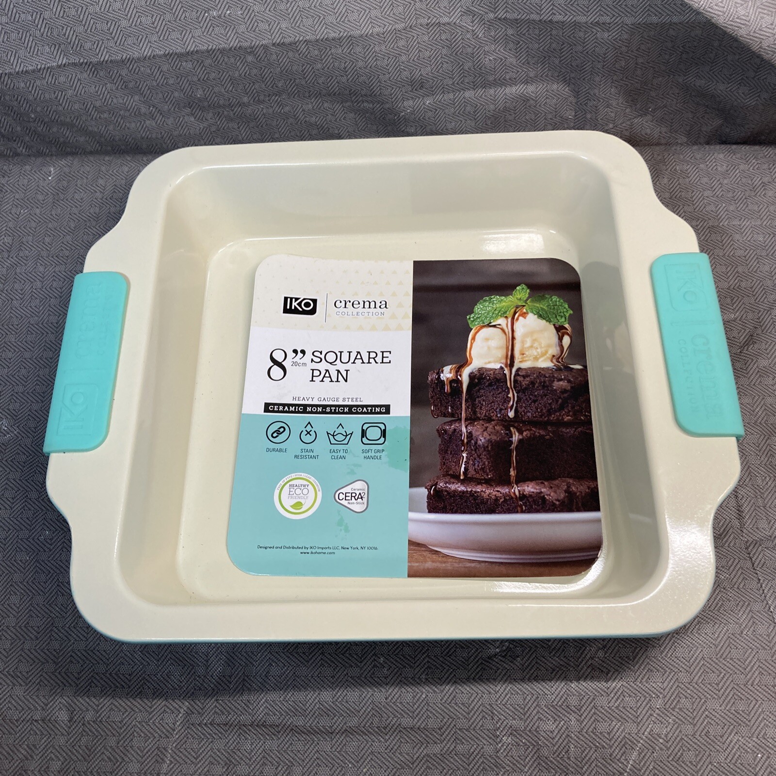 IKO Crema Collection 8” Square Ceramic Non-Stick Turquoise Baking Pan ...