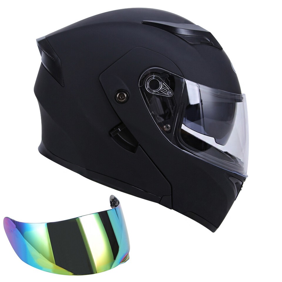 New LED Light Helmet Flip Up Full Face Dual Visor Racing DOT Motorcycle ...