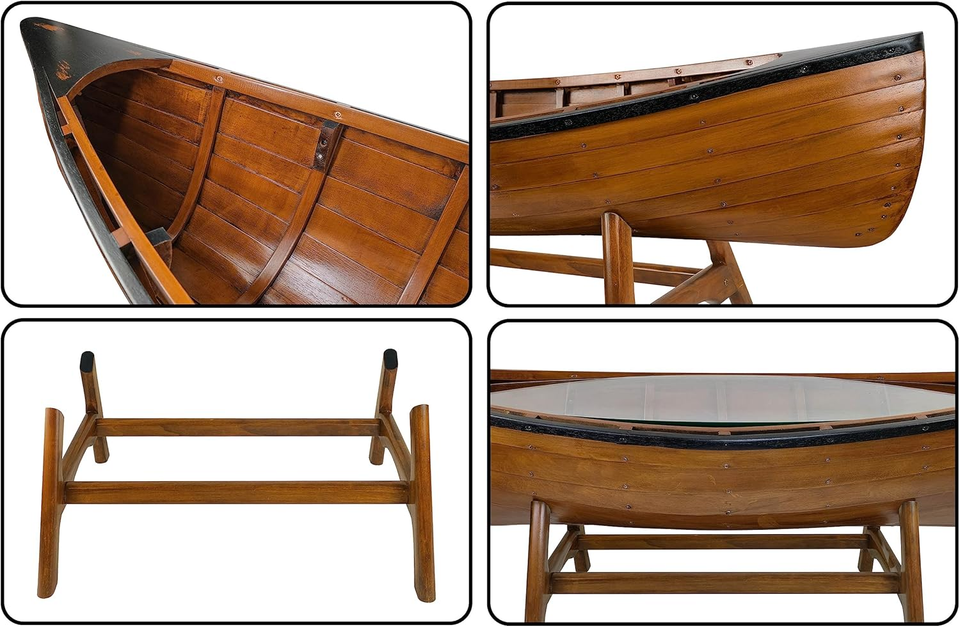 SAILINGSTORY Wooden Boat Canoe Coffee Table Coastal Nautical Coffee ...