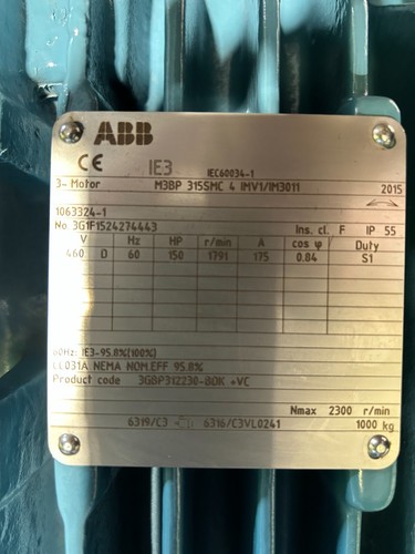 New In Box ABB 3GBP312230-BDK + VC (M3BP 315SMC 4 IMV1/IM3011) 150 HP ...