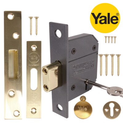 Yale Quality 5 LEVER DEADLOCK Polished Brass 3" Mortice External Door ...