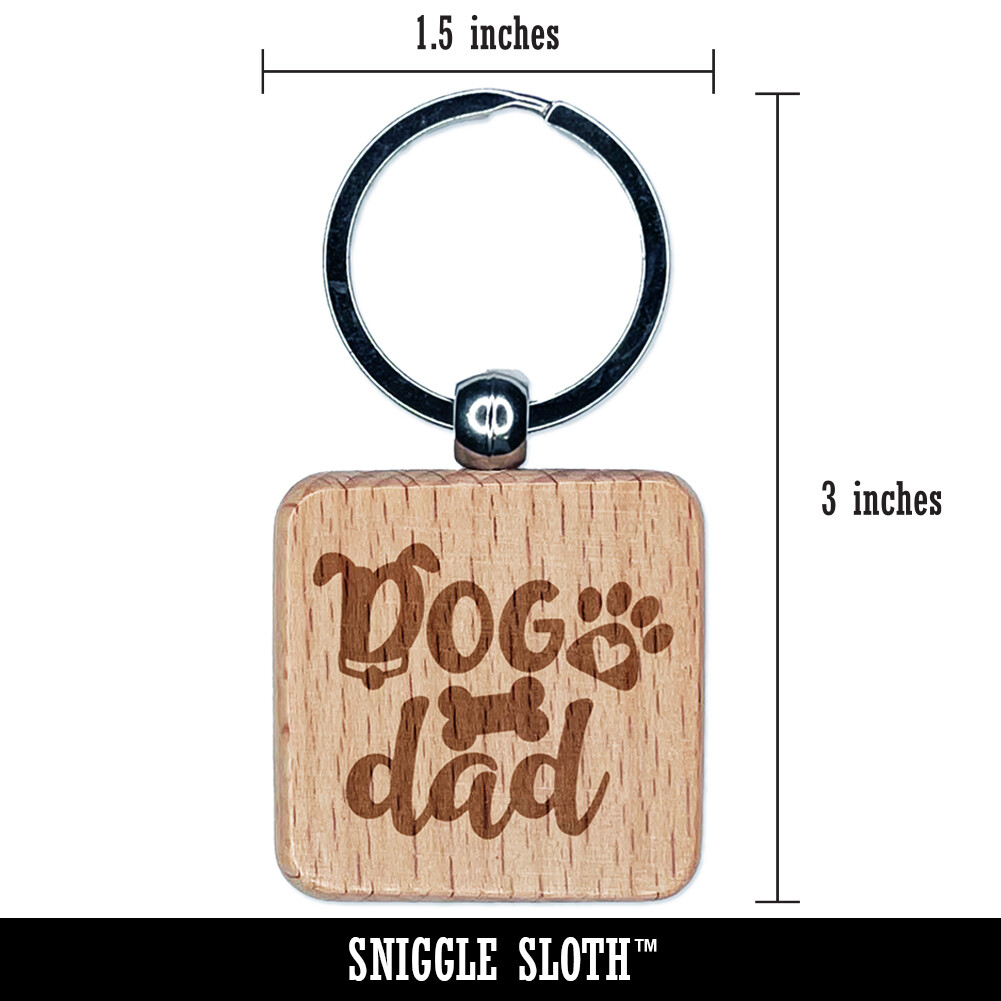 Dog Dad Paw Print Engraved Wood Square Keychain Tag Charm | eBay