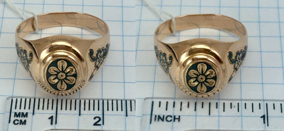 USSR Vintage Original Solid Rose Gold Enamel Ring 583 14K 4.70 g. 10 3/ ...