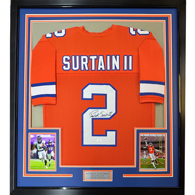 Framed Autographed/Signed Patrick Surtain II 33x42 Retro Orange Jersey ...