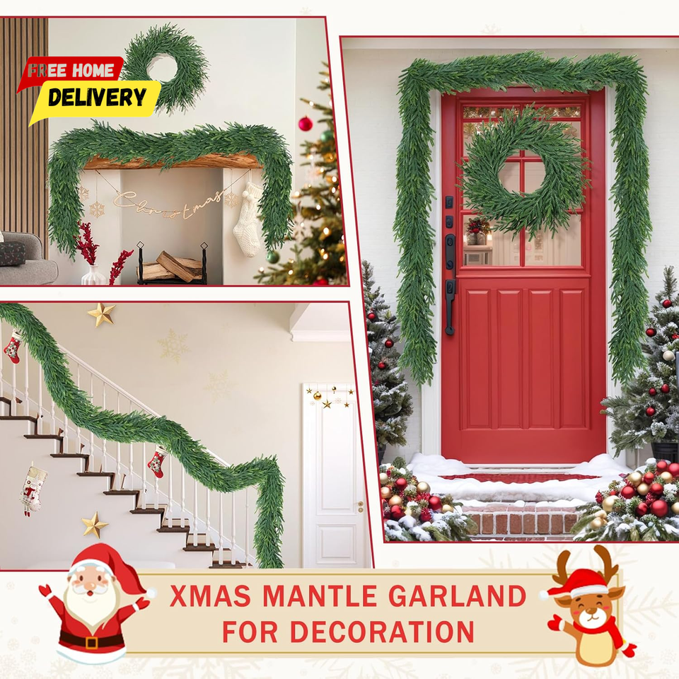 60Inch Christmas Cedar Garland for Staircase Real Touch Droopy Bendable ...