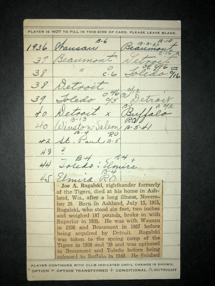 1938 TIGERS: Joe Rogalski, SIGNED 3x5 (JSC) - Died 1951 | eBay