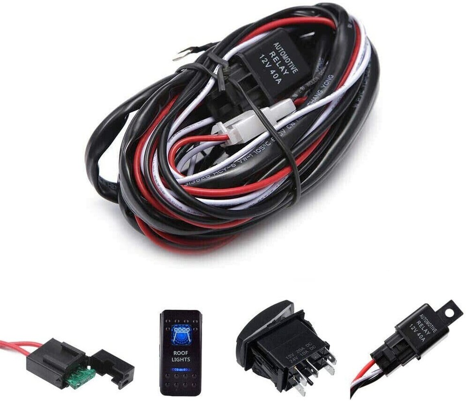 12V 24V LED Work Light Bar Wiring Kit Harness Loom Switch Relay Kit 2 ...