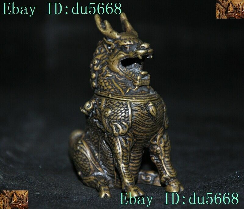 fine Chinese Bronze temple Kilin Qilin Animal beast statue Incense ...