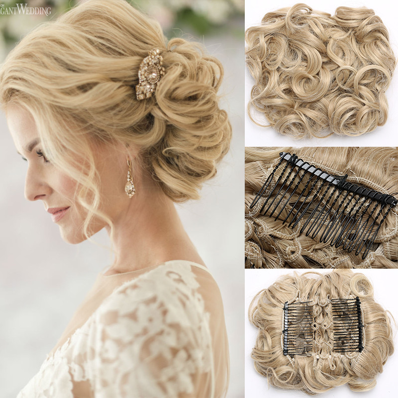 LARGE THICK Curly Scrunchie Combs Messy Bun Updo Clip in Hair Piece ...