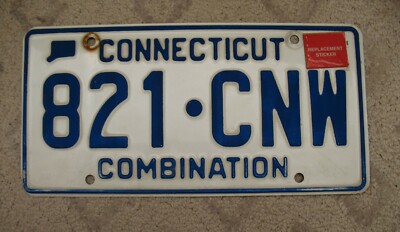 B3 - CONNECTICUT COMBINATION LICENSE PLATE W/ REPLACEMENT STICKER 821 ...