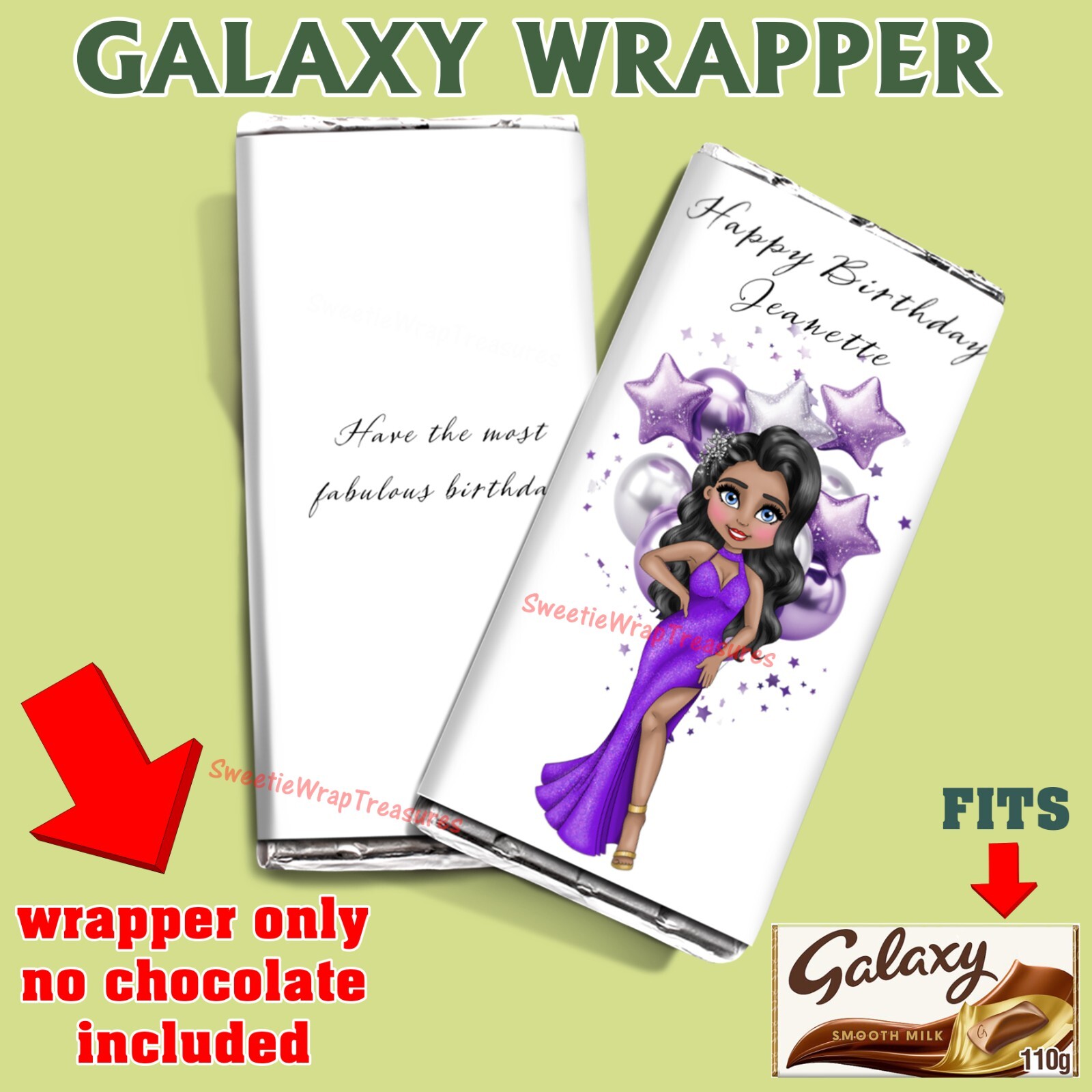 PERSONALISED Galaxy CHOCOLATE BAR WRAPPER Golden Balloon Girl, Birthday ...