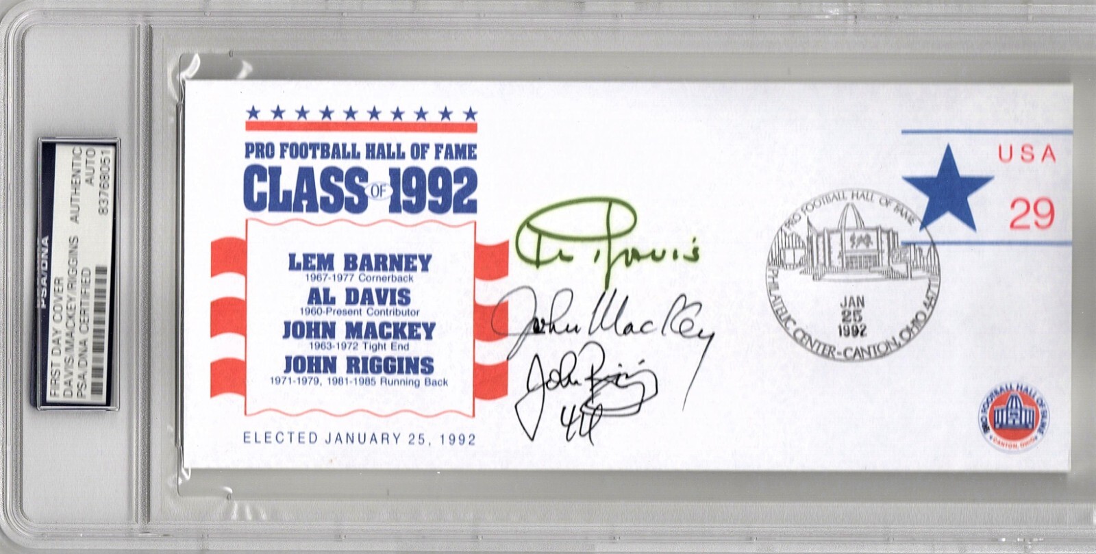Al Davis Autographed Signed 1992 NFL HOF , John Mackey & John Riggins ...