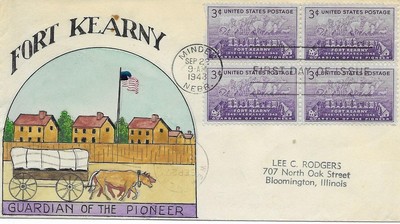 970-28 3c Fort Kearny ; W.N. WRIGHT Hand Drawn and Hand Painted FDC ...