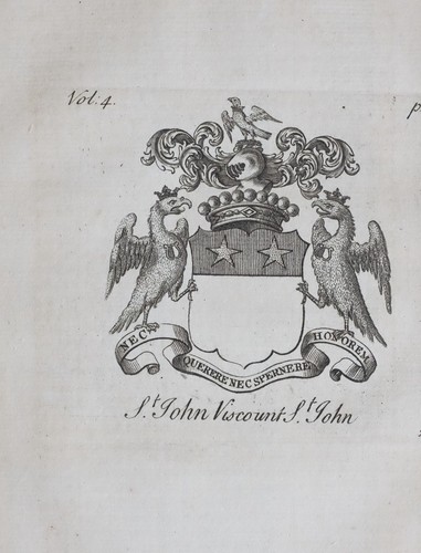 1756 ANTIQUE PRINT FAMILY CREST COAT OF ARMS ST JOHN VISCOUNT | eBay