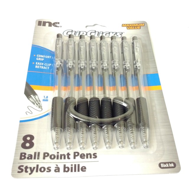 Clip Click Retractable Ball Point Pens 1.0 Mm Black Ink Set of 8 for ...