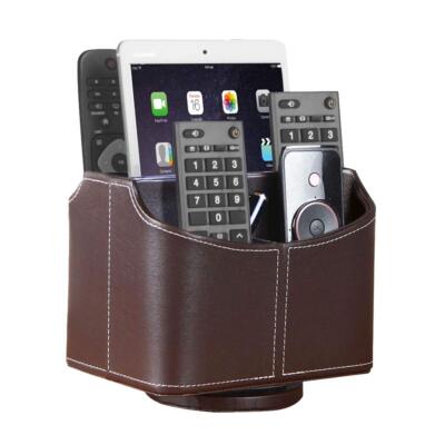 Leather Remote Control Holder, 360 Degree Spinning Desk TV Remote Caddy ...