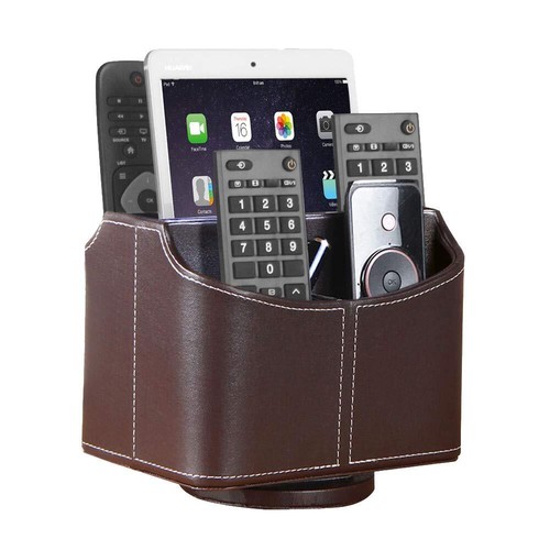 Leather Remote Control Holder, 360 Degree Spinning Desk TV Remote Caddy ...