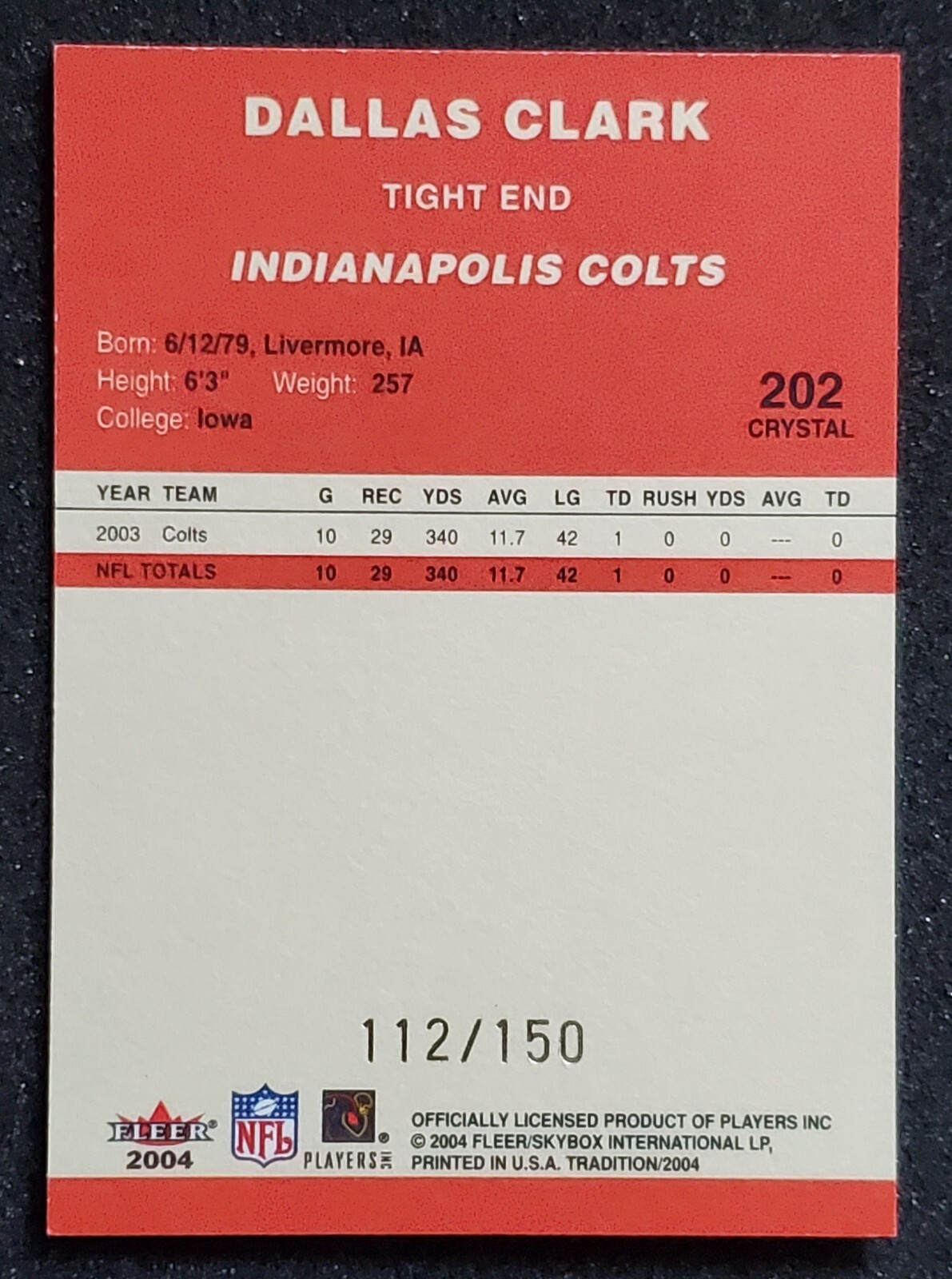 2004 Fleer Tradition - Crystal #202 Dallas Clark /150 for sale online ...