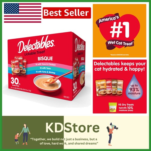 Delicious Lickable Cat Treats - Delectables Bisque Variety Pack, 30 ...