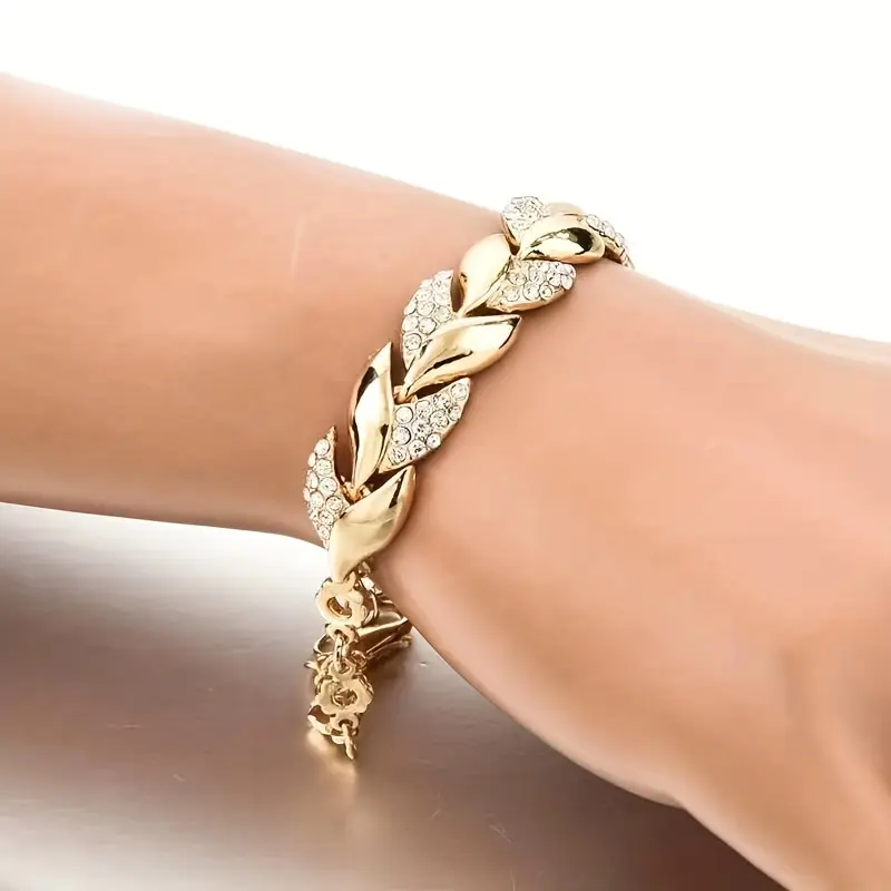 Jeweled Leaf Bracelet Jewelry Vintage Look Sparkling Love | eBay
