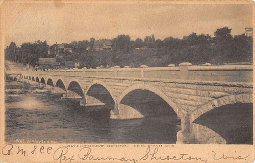 Appleton Wisconsin John Street Bridge Waterfront Antique Postcard ...