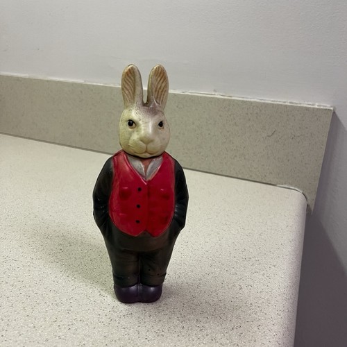 Vintage Easter Celluloid Bunny Rattle Toy Japan Suit Vest 6” Boy Peter ...