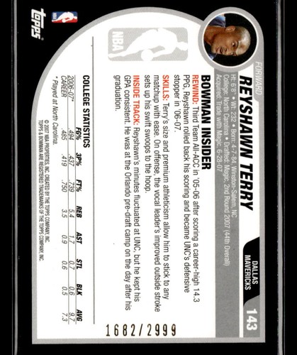 Reyshawn Terry 2007-08 Bowman #143 /2999 Dallas Mavericks | eBay