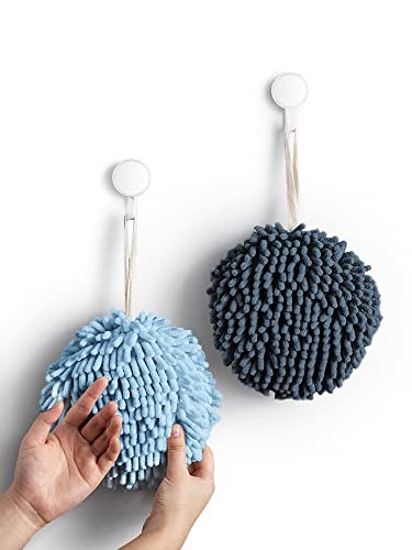 Fuzzy Ball Towel (Set of 2) Light and Dark Blue - Dry Your Hand ...