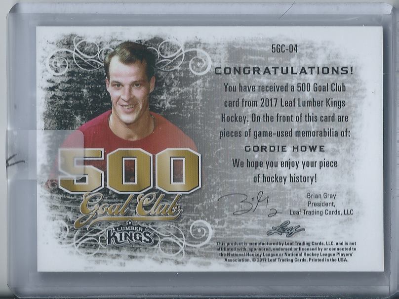 2017 Leaf Lumber Kings GORDIE HOWE 2/3 Emerald Stick 500 Goal Club #5GC ...