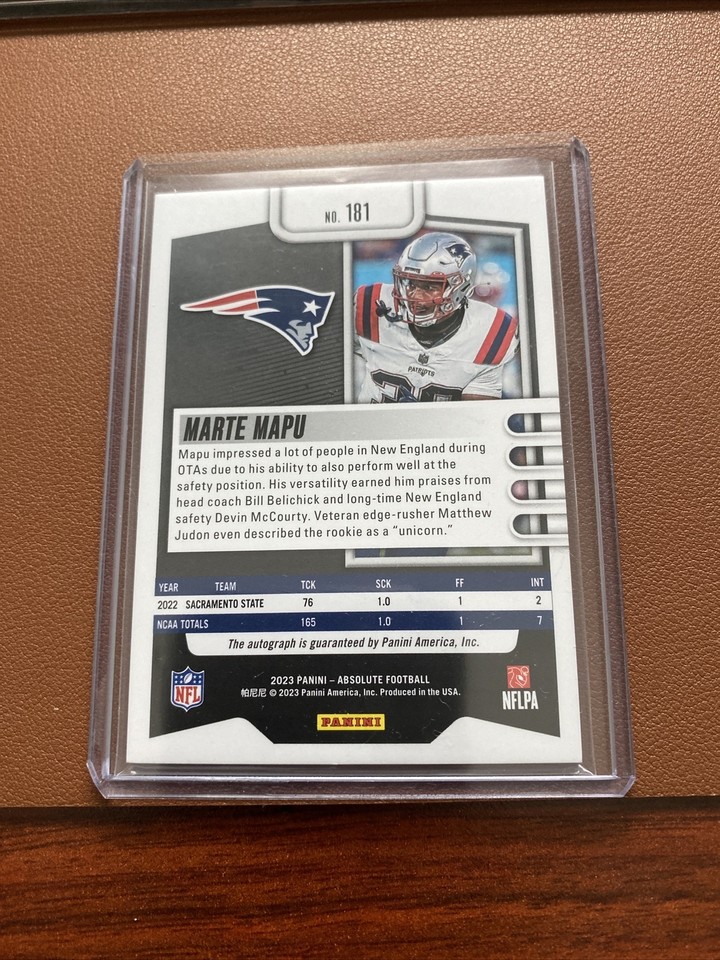 2023 Panini Absolute Marte Mapu Orange Rookie Auto /75 New England ...